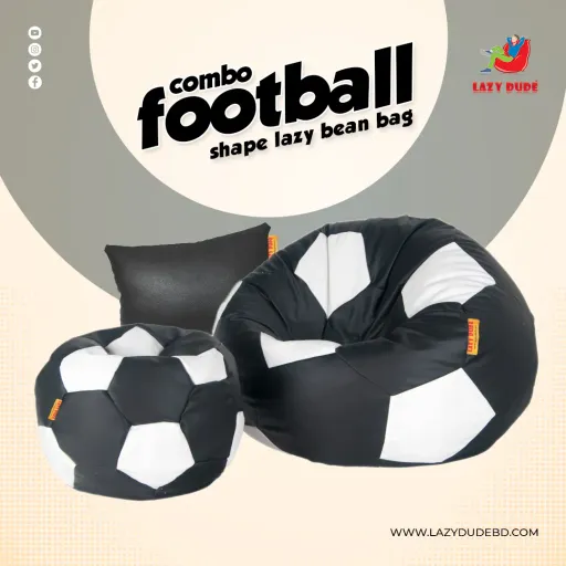 Football Shape Lazy Bean Bag Combo Set - Black and White Color